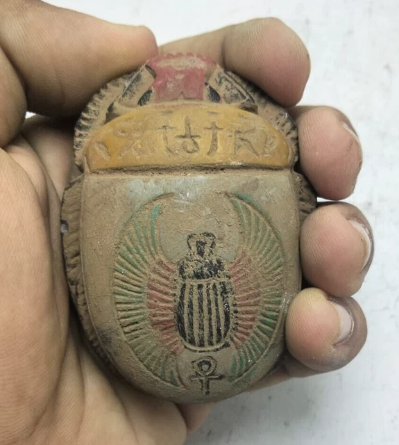 RARE ANCIENT EGYPTIAN Antiquities Scarab Beetle With Hieroglyphs ...