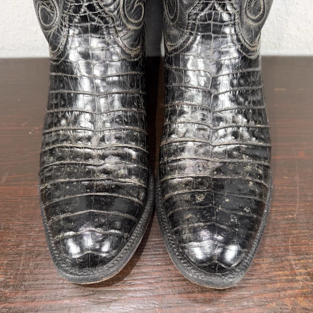 LUCCHESE CLASSICS COWBOY Western Boots Handmade Black Caiman Belly 9.5 ...