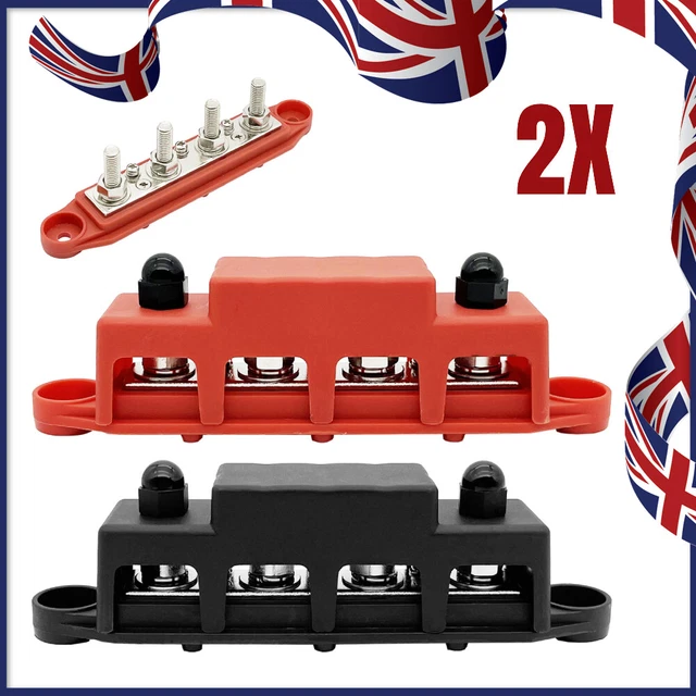 2X POSITIVE NEGATIVE Bus Bar Battery Power Distribution Block 4 x M8 ...