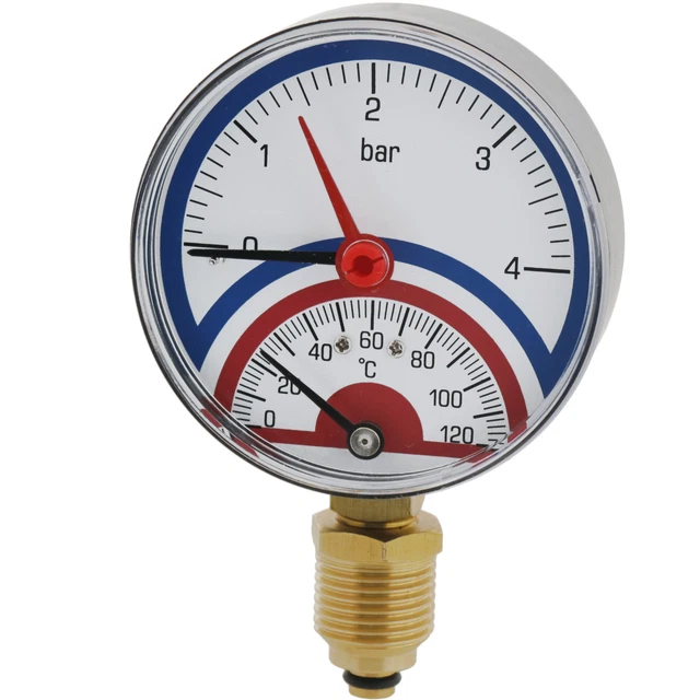 THERMOMETER MANOMETER THERMOMANOMETER 120°C 4 bar Hintergewinde Untergewinde 1/2 EUR 9,19 ...