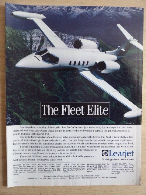 9/1992 PUB BOMBARDIER Learjet Business Jet Executive Aircraft Original ...