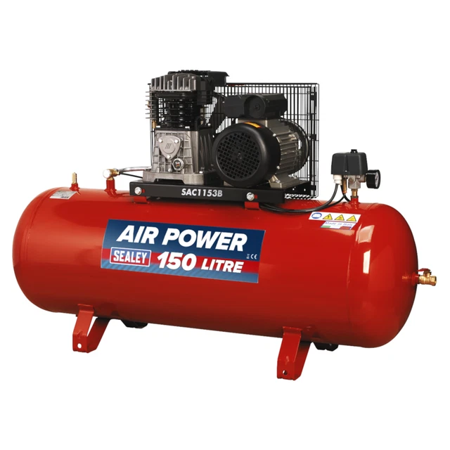 SEALEY SAC1153B AIR Compressor 150L Belt Drive 3hp with Cast Cylinders ...