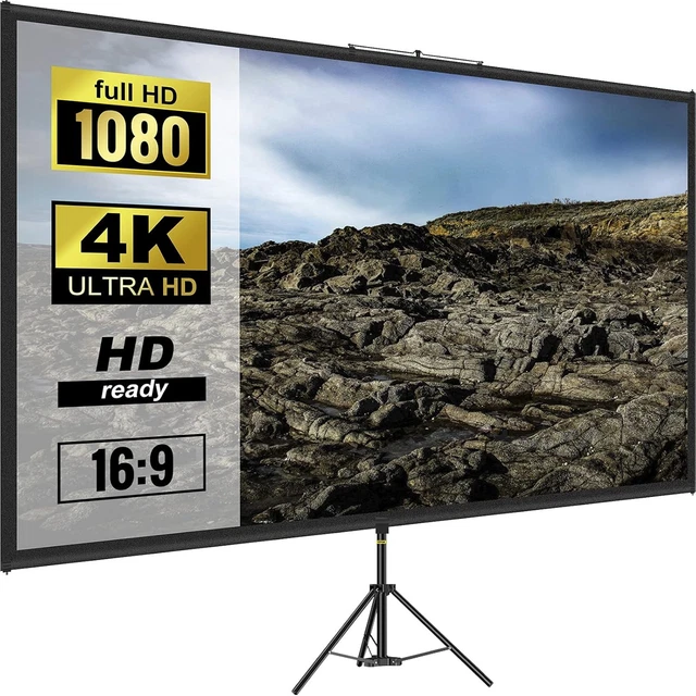 VEVOR TRIPOD PROJECTOR Screen with Stand 80 inch 16:9 4K HD 80 Zoll £40 ...