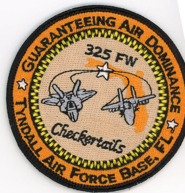 PATCH USAF F-22 325th FW CHECKERTAILS TYNDALL AFB FL IRON ON PARCHE $9. ...