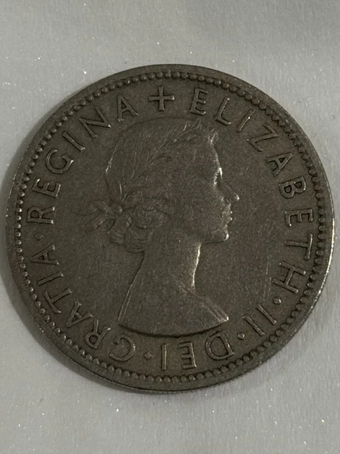 1957 GREAT BRITAIN Two Shillings Copper-Nickel Coin, Queen Elizabeth II ...