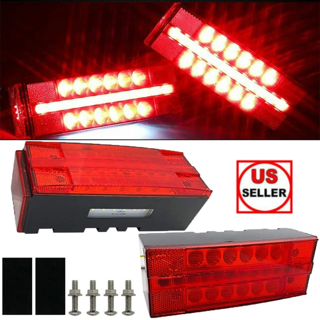 RECTANGLE LEFT+RIGHT LED Submersible Red Trailer Boat Stud Stop Turn ...