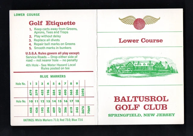 VINTAGE UNUSED SCORECARD BALTUSROL GOLF CLUB, Springfield N.J., LOWER ...