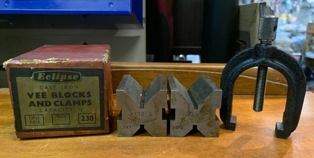 VERY RARE ECLIPSE Cast Iron Vee Blocks and Clamps Capacity 1 1/2'' No ...
