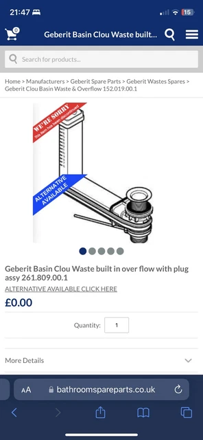 GEBERIT CLOU BASIN Waste With Lever Activation 261.809.00.1 S/s By 152 ...