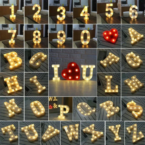 LED LIGHT UP Alphabet Letters Warm White Lights Plastic Numbers ...