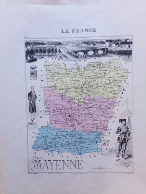 CARTE GÉOGRAPHIQUE ANCIENNE : département de la Mayenne - Atlas Migeon ...