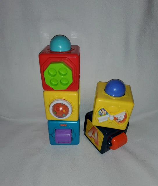 5 FISHER PRICE Bright Beginnings Action Stacking Activity Baby Blocks ...