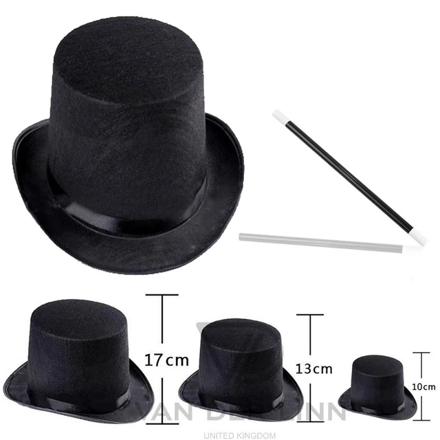 VAN DER LINN Black Top Hat 3 Sizes Kid Adult Fancy Dress Magician Mad ...