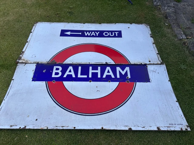 ORIGINAL LONDON UNDERGROUND Enamel Sign Balham 1930’s Very Large 71 x ...