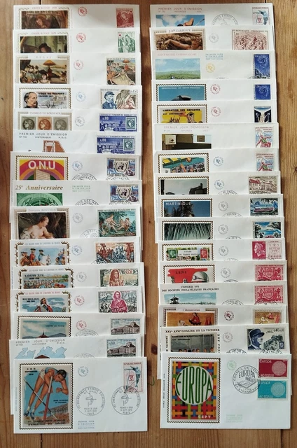 53 ENVELOPPES PREMIERS jours FDC Année 1970 timbres france ss double ...