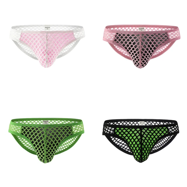MEN LOW RISE Bikini Briefs G-String See Through Fishnet Thongs Panties ...