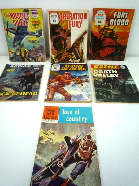 7 VINTAGE 1970 S War Magazines Battle,Valiant, Pocket War Library ...