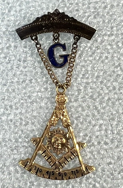 VINTAGE 10K GOLD Freemason Masonic Past Master Pin, Sun and Compass - 4 ...