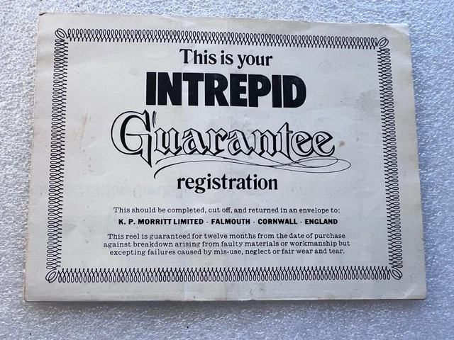 VINTAGE K.P. MORRITT Intrepid, Guarantee/ Registration Card/ Form. £8. ...