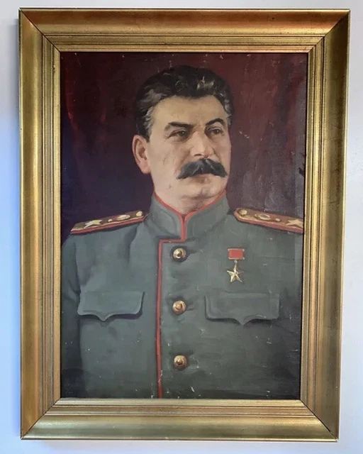 LARGE OIL PAINTING antique USSR Joseph Stalin Portrait In Gold Gilt ...