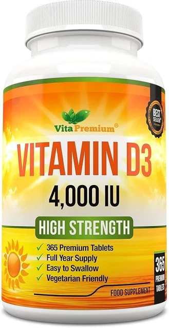 VITAMIN D 4,000 IU Tablets, Maximum Strength Vitamin D3 Supplement, 365 ...