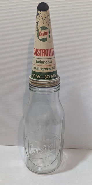 CASTROL CASTROLITE TIN Oil Bottle Pourer On Genuine Embossed 1 Quart ...