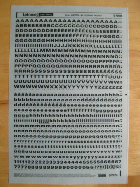 0,1 X FEUILLE Lettraset Haut/Bain Boîtier & Numbers 24pt Univers 83 S79 ...