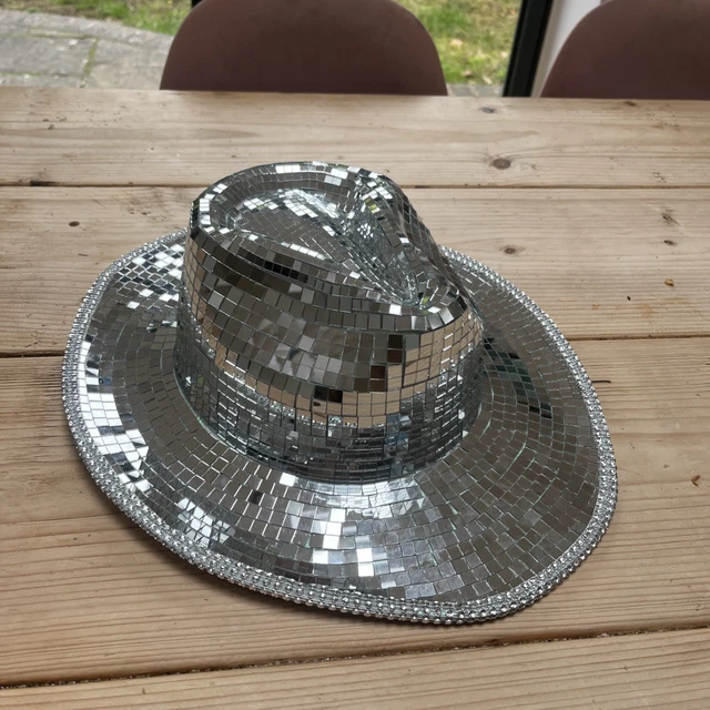 MIRROR DISCO BALL Cowboy Hat Wild Western Silver festival Concert Hen ...