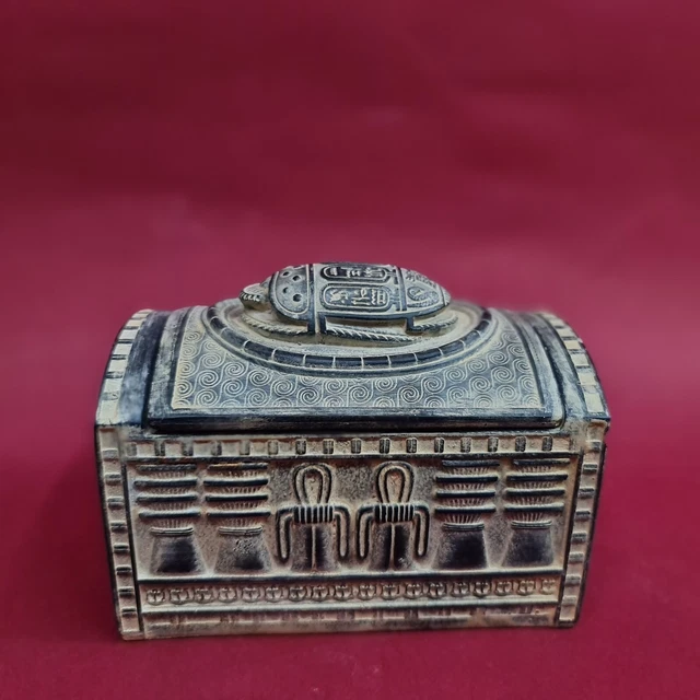RARE ANCIENT EGYPTIAN Scarab Art protection Box lotus symbols Egyptian ...