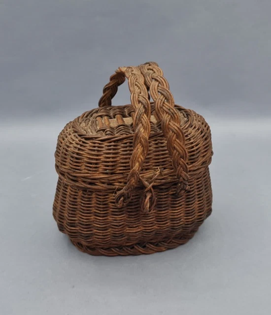 RARE & ANCIEN TRÈS PETIT PANIER OSIER TRESSÉ À 2 ANSES ART POPULAIRE ...