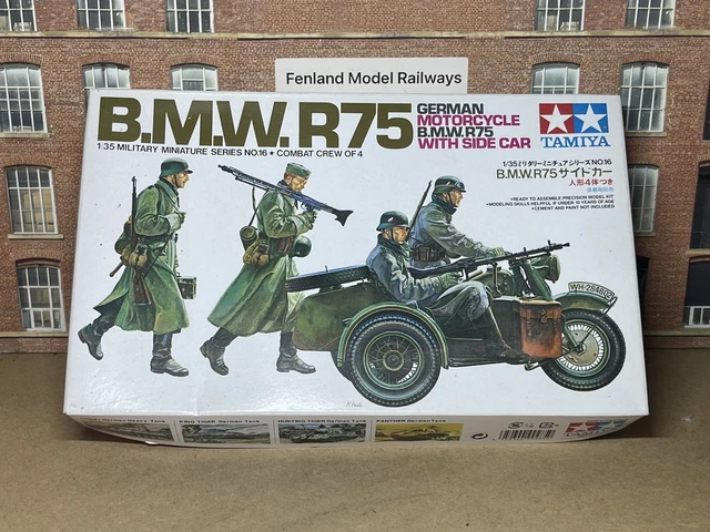 TAMIYA 35016 BMW R75 german motorcycle with side car 1:35 Scale Plastic ...
