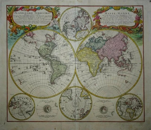 ANTIQUE MAP OF the World by Johann Homann 1746 £865.00 - PicClick UK