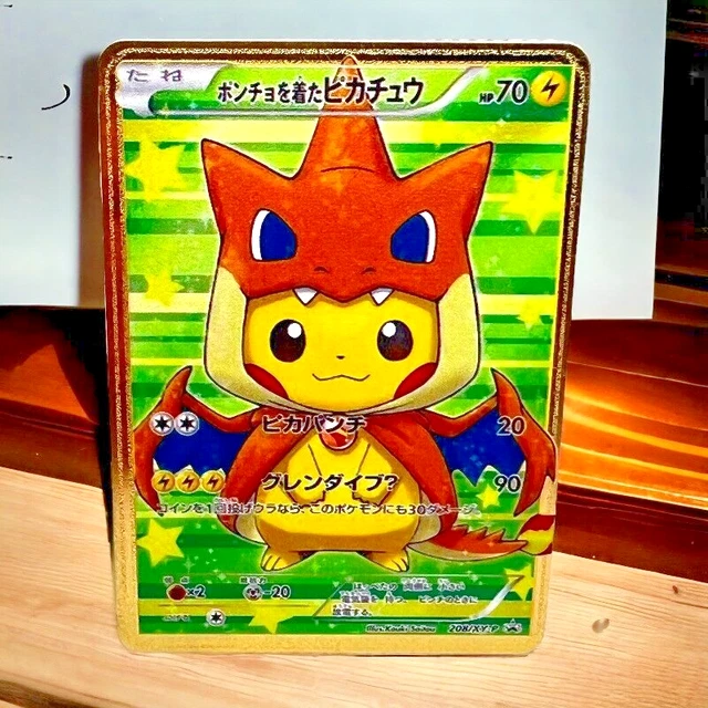 PIKACHU PONCHO CHARIZARD Y Gold Metal Pokémon Card Collectible/Gift ...
