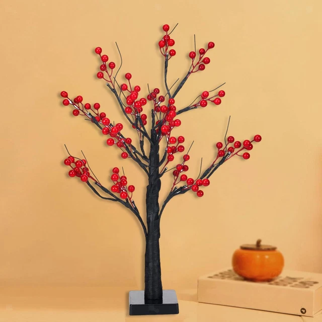 LIGHT UP ARTIFICIAL Red Berry Tree Home Decor Bedside NightStand Table ...