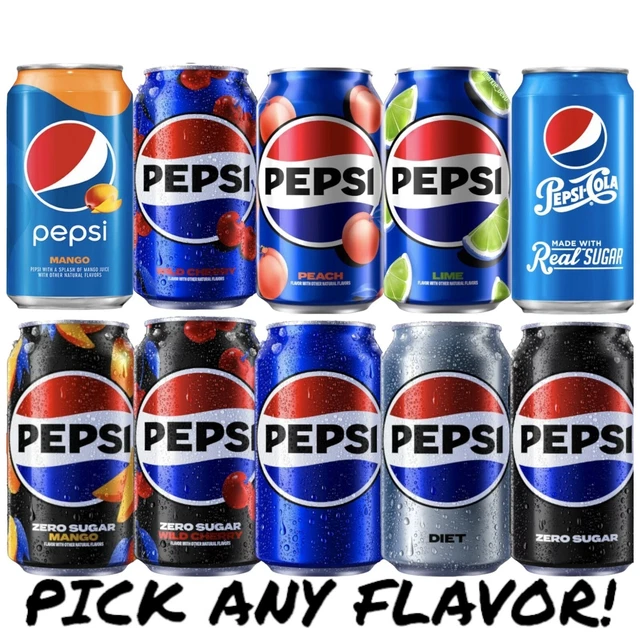 PEPSI SODA COLA Pop 12 Pack Assorted Pepsi Flavor Rare Limited Edition ...
