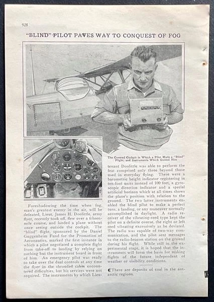ARTICLE JIMMY DOOLITTLE 1929 « Le pilote aveugle ouvre la voie à la ...