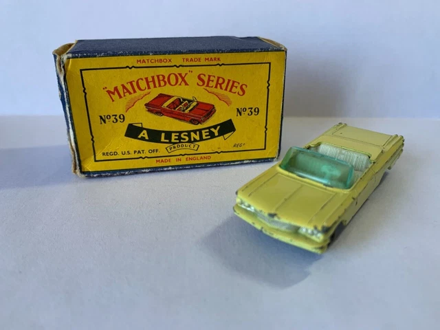 MATCHBOX LESNEY 39B Pontiac Convertible Jaune Base Noire Roues Noires ...