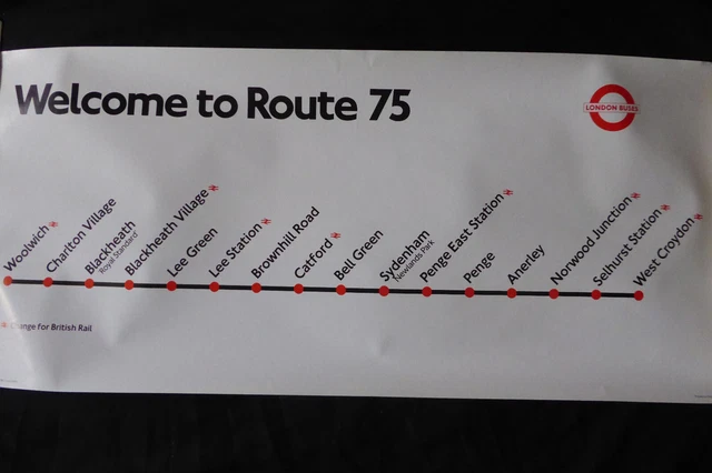 1980'S LONDON TRANSPORT ROUTEMASTER INTERIOR BUS MAP ROUTE 75 Sydenham ...