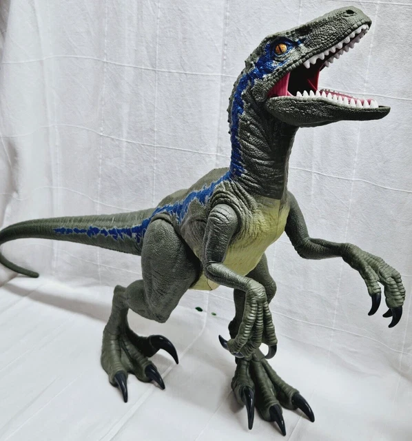 JURASSIC WORLD SUPER Colossal Blue Velociraptor Figure Mattel 2018 Huge ...