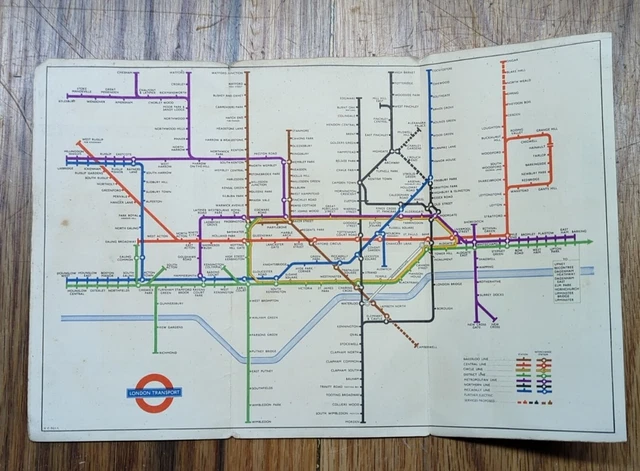 RARE 1950 LONDON Underground Transport Railway Map Diagram H C Beck ...