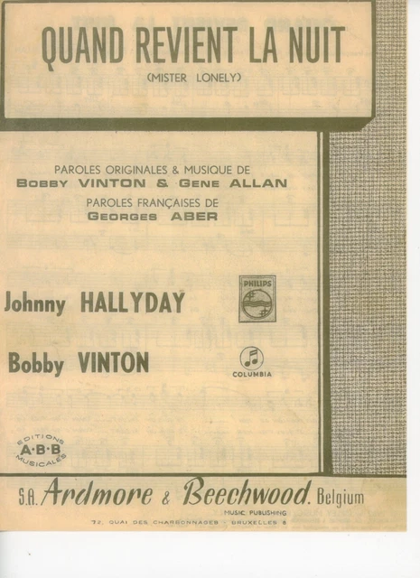 Johnny Hallyday Partition Quand Revient La Nuit R Re Eur 9 00