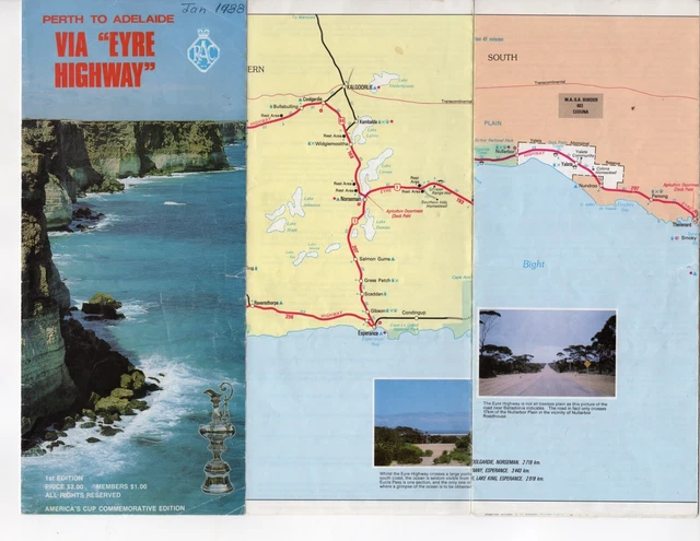 RAC WESTERN AUSTRALIA Map 1988 Eyre Highway.America’s Cup Commemorative ...