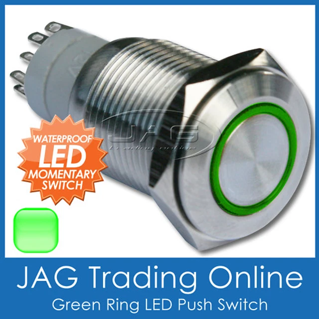 GREEN RING LED STAINLESS STEEL PUSH BUTTON MOMENTARY START SWITCH- Boat ...