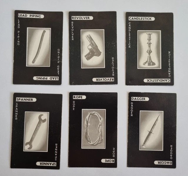 6 WEAPONS CARDS: 1990's Waddingtons Cluedo SPARES / REPLACEMENT PARTS ...