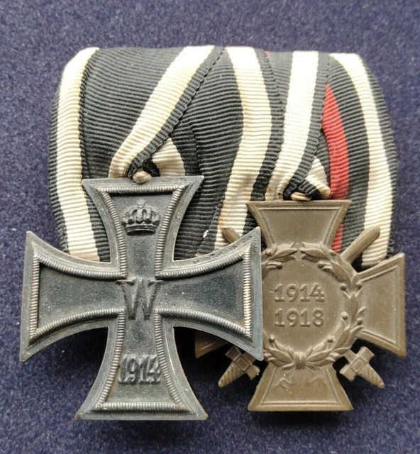 WW1 GERMAN MOUNTED Medal Pair 1914-1918 Iron Cross Honour/Hindenberg ...