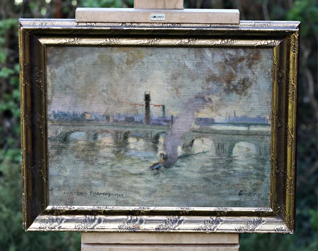 LONDON THAMES 1912 - antique oil painting, signed Curtis, marine scene ...