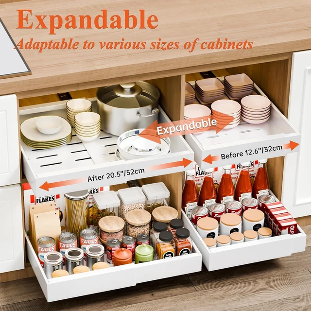 CARLA HOME 2 Pack Pull Out Cabinet Organizer Expandable Slide Out Shelf ...