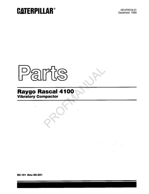 CATERPILLAR RAYGO RASCAL 4100 Vibratory Compactor Parts Catalog Manual ...