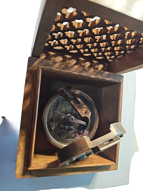 WW2 II BRITISH Royal Navy HMS Rodney battleship brass compass in wooden ...