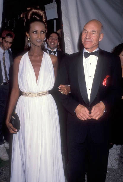 ACTOR PATRICK STEWART model Iman at the 13th CableACE Awards - 1992 Old ...
